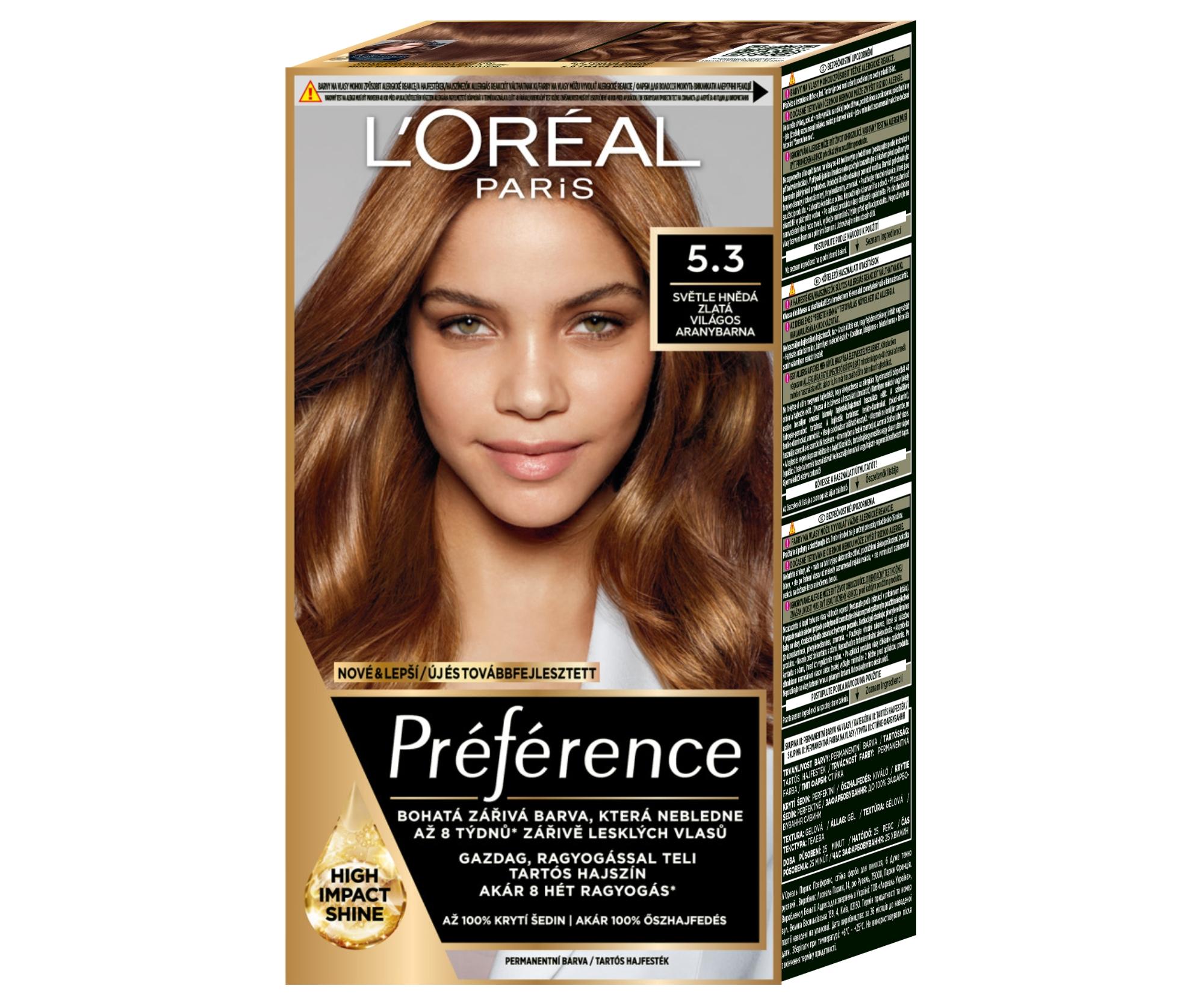 Permanentná farba Loréal Préférence 5.3 svetlo hnedá zlatá - L’Oréal ...
